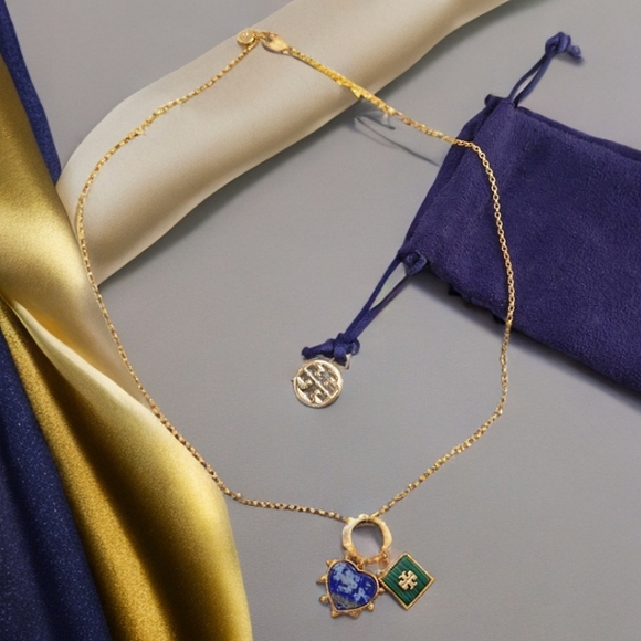 Tory Burch | Jewelry | Tory Burch Semi Precious Heart Charms Necklace ...